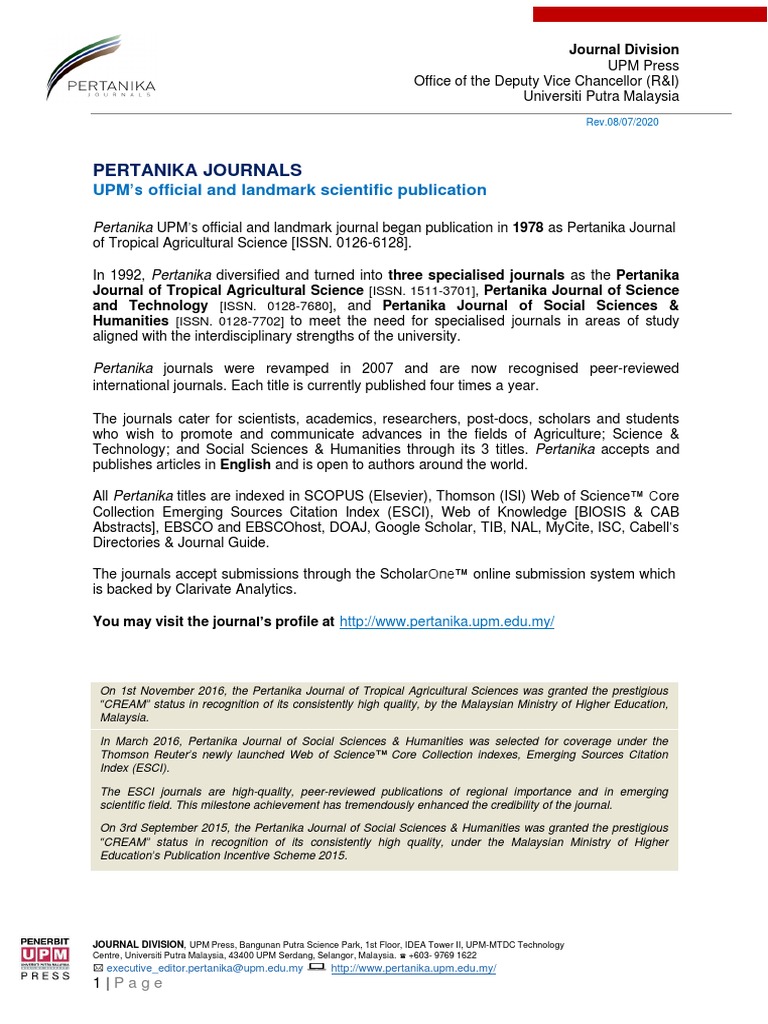 Pertanika Fact Sheet | PDF | Academic Journal | Open Access