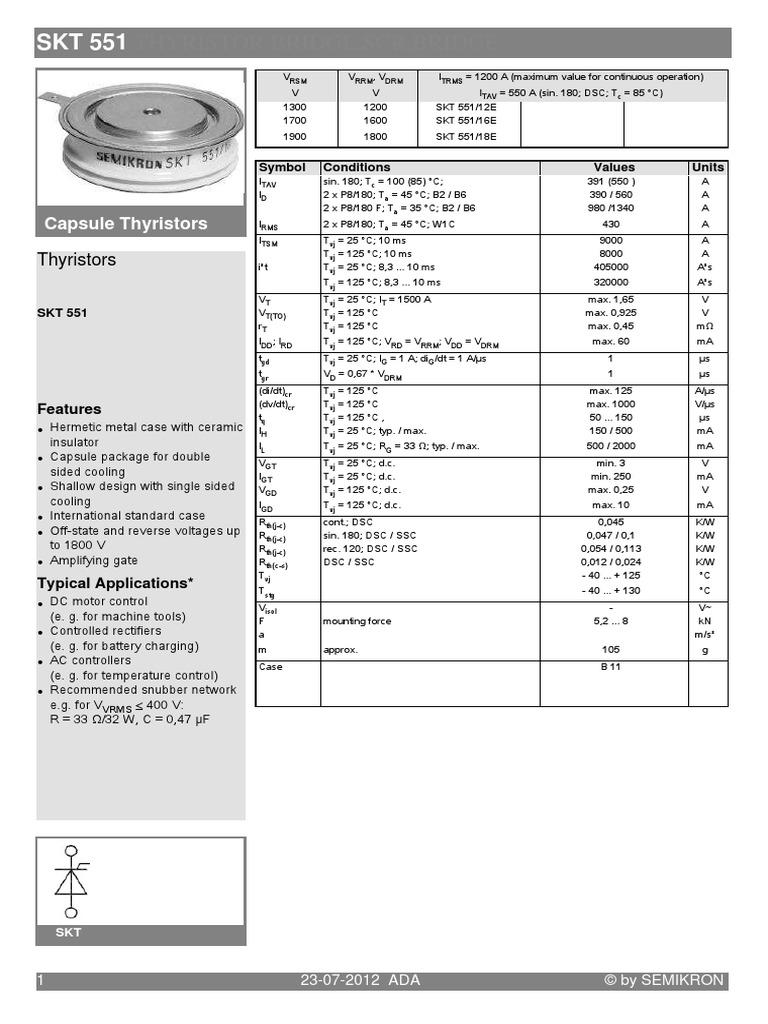 Semikron Datasheet SKT 551 01890270 | PDF | Rectifier | Electronic ...