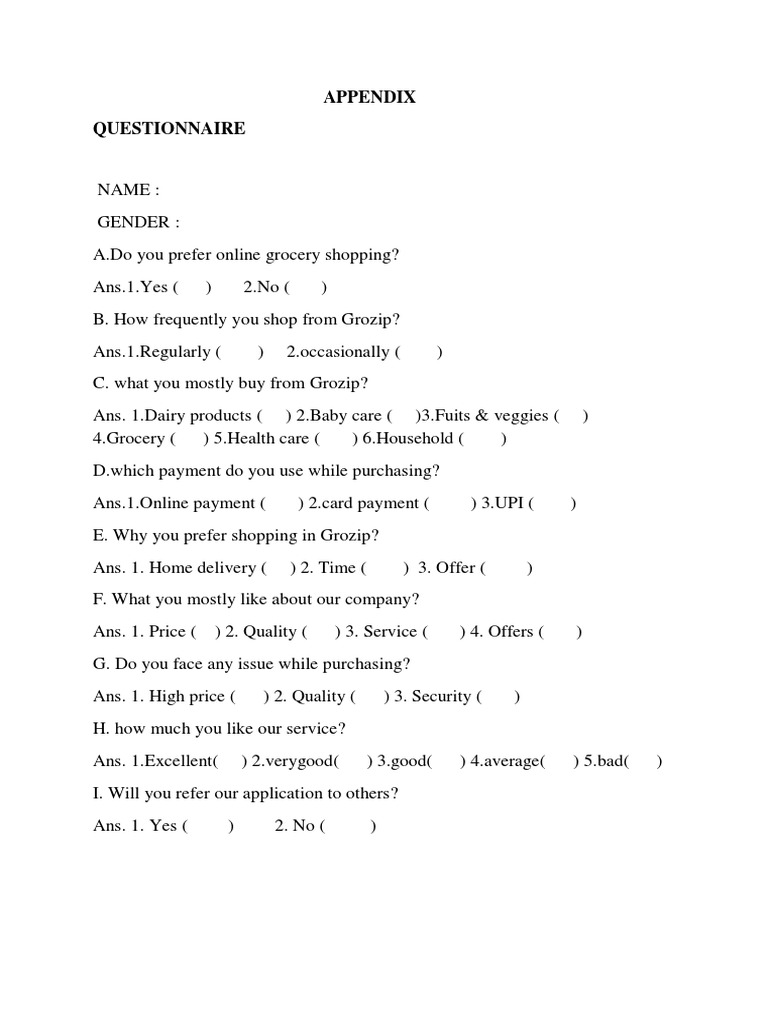Appendix Questionnaire | PDF | Online Shopping | Promotion And ...