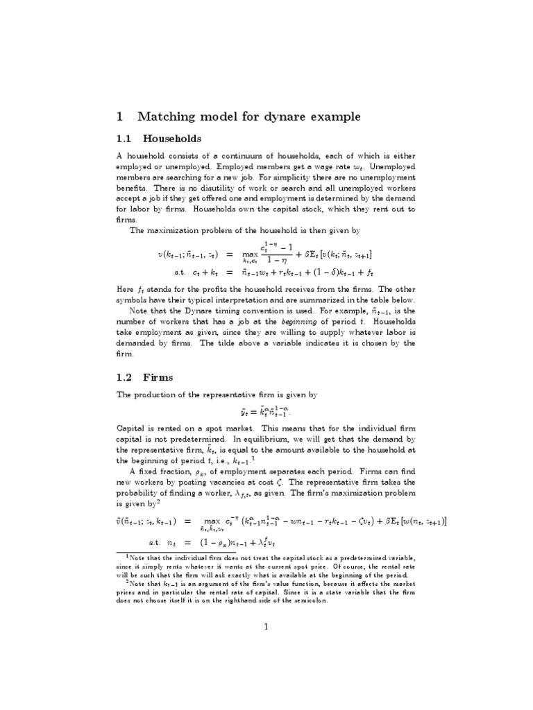 A Concise Overview and Mathematical Formulation of a Matching Model for ...