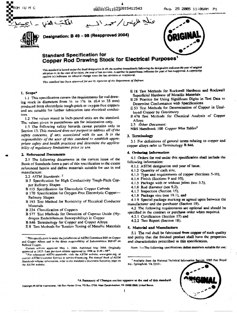 Astm B 49 - 98 | PDF