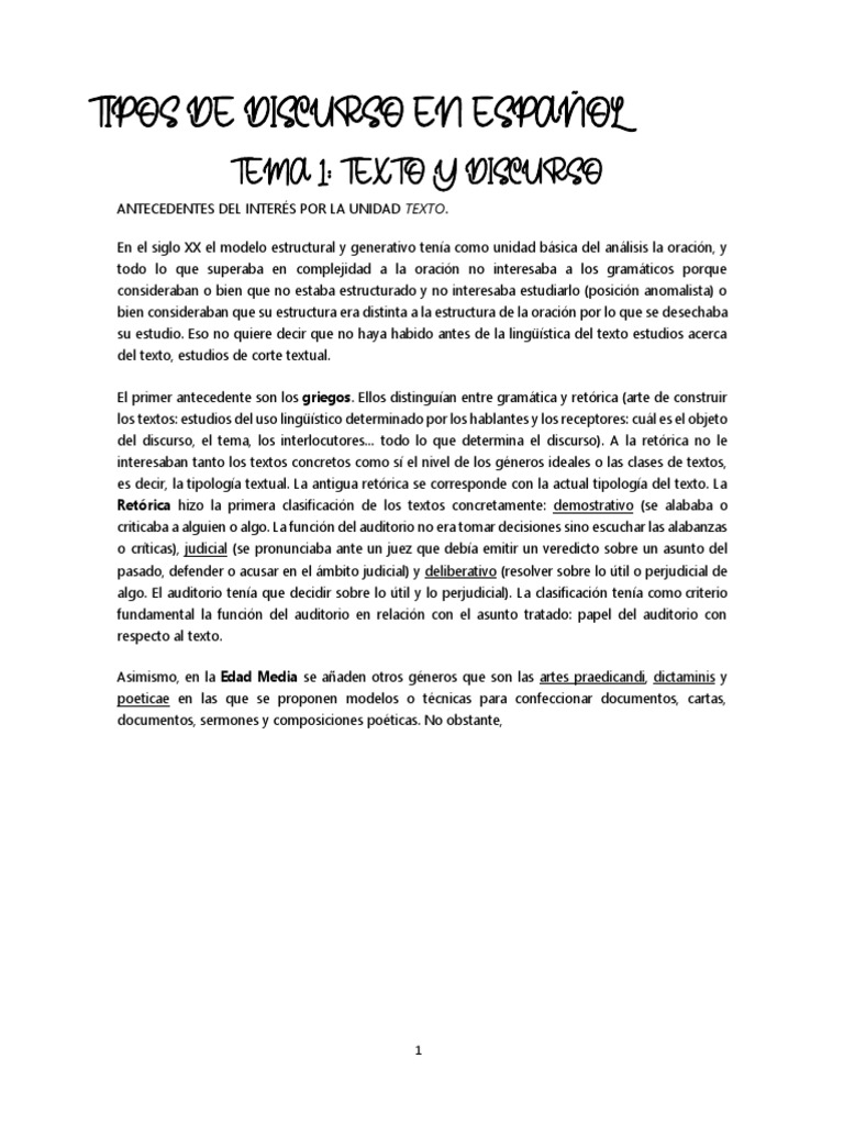 Tipos de Discurso en Español Completos | PDF | Lingüística | Retórica