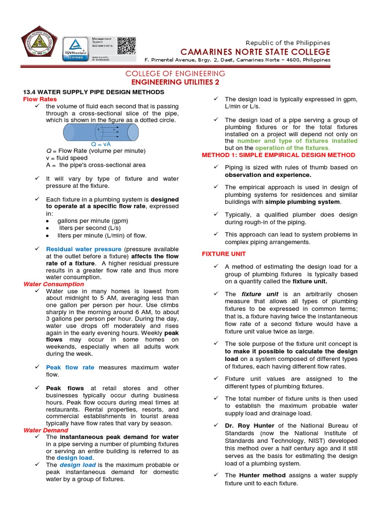 13.4 Water Supply Pipe Design Methods Handout | PDF | Pipe (Fluid ...