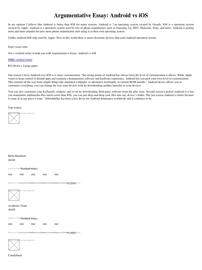 Argumentative Essay: Android Vs iOS: HIRE Verified Writer | PDF | Ios ...