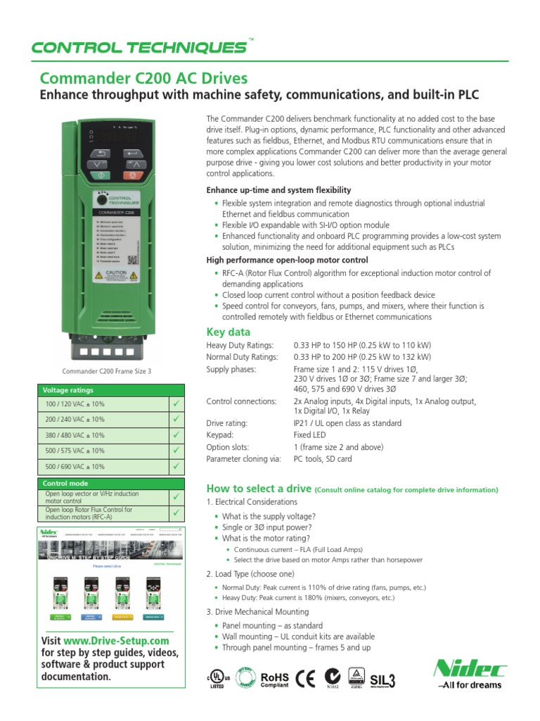 Commander C200 AC Drives: Enhance Throughput With Machine Safety ...