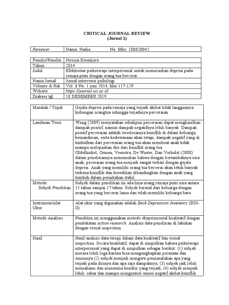 Format Critical Journal Review-1 | PDF