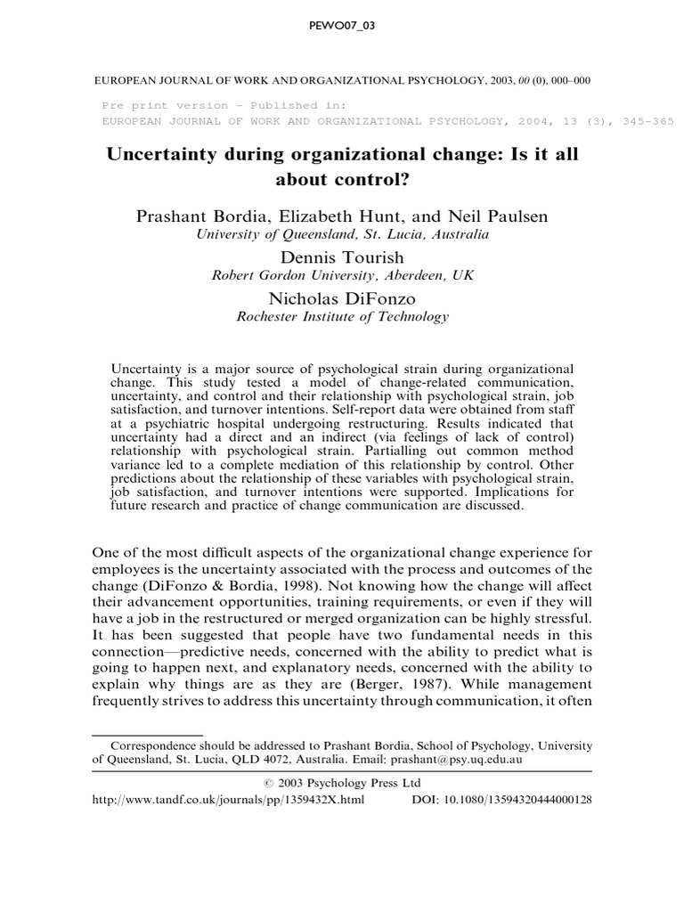 Managing Uncertainty in Organizational Change | PDF | Human Nature ...