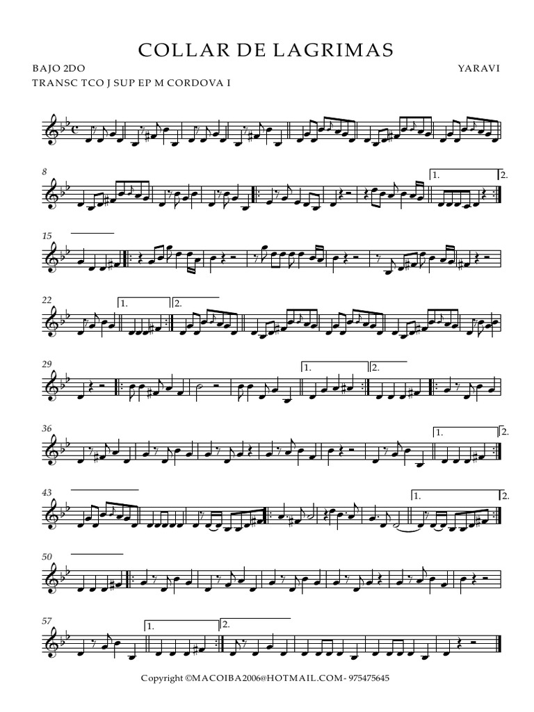 Collar de Lagrimas Bajo 2do - Partitura Completa | PDF