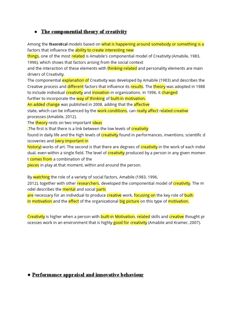 Amabile's Componential Creativity Theory | PDF | Creativity | Motivation