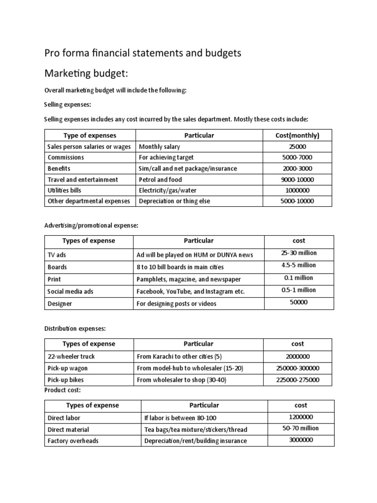 Pro Forma Marketing Budget Overview | PDF | Rail Transport | Transport