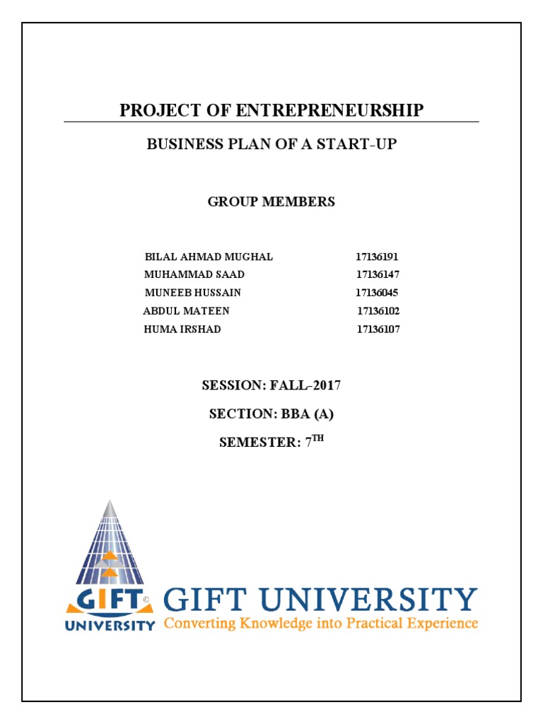 Project of Entrepreneurship: Business Plan of A Start-Up | PDF ...