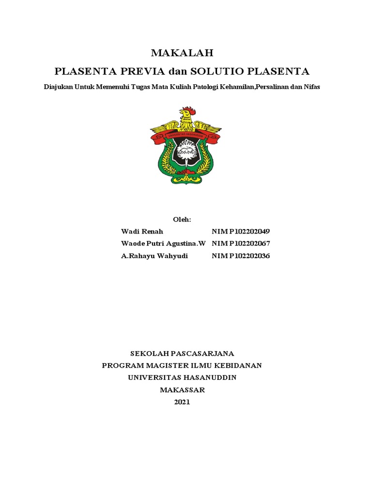 Makalah Placenta Previa Solutio Placenta Tim 15 | PDF