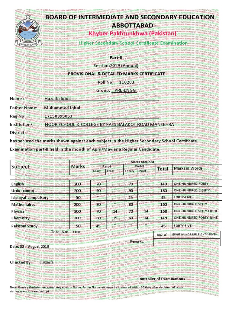 Board of Intermediate and Secondary Education Abbottabad | PDF ...
