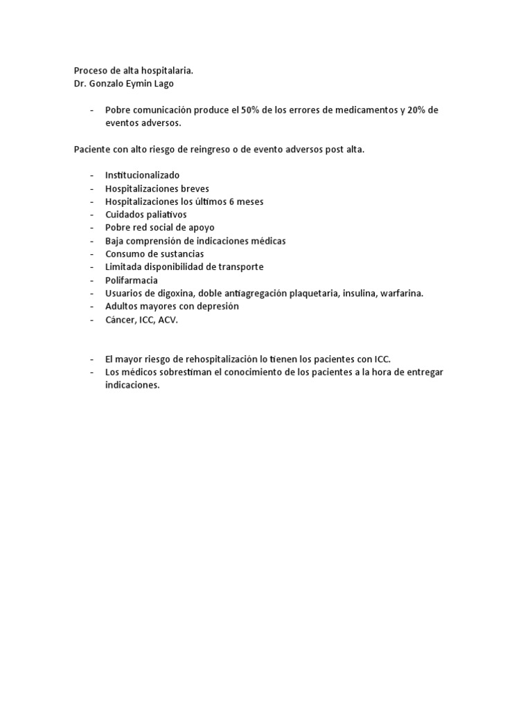 Proceso de Alta Hospitalaria | PDF