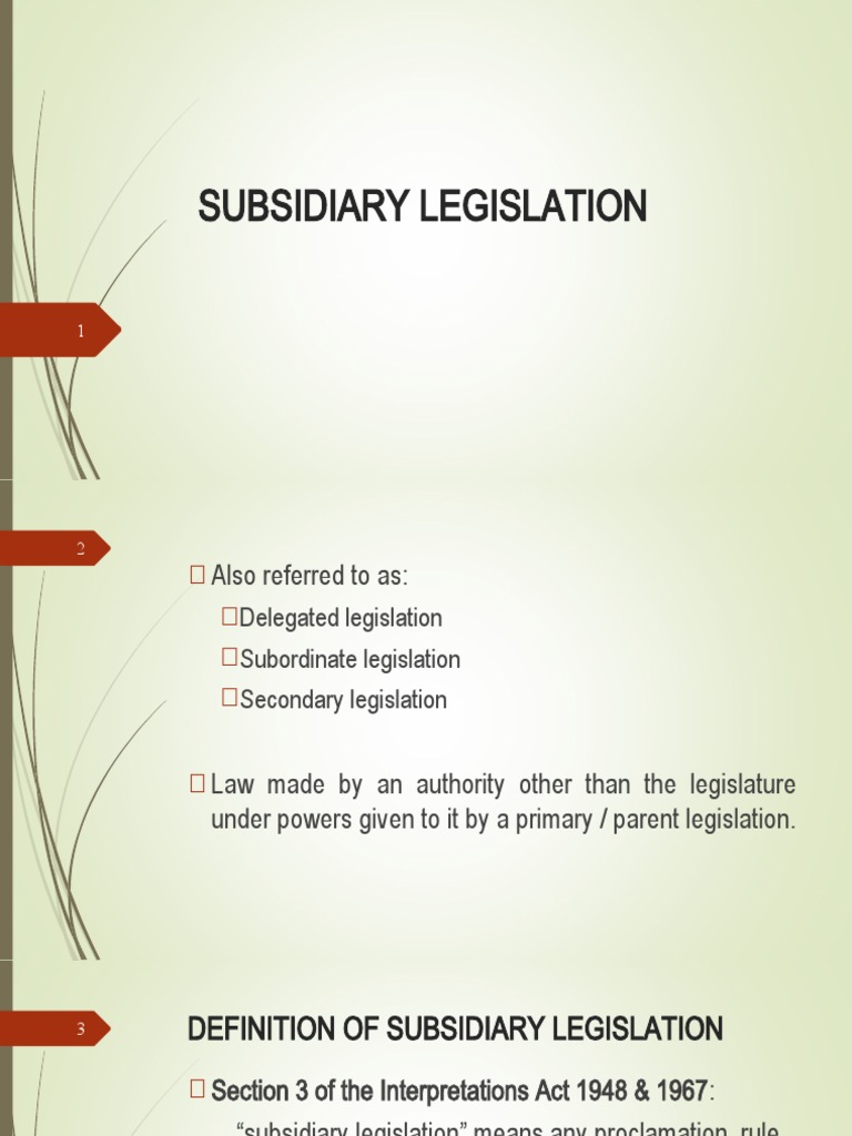 Lecture 4 SUBSIDIARY LEGISLATION | PDF | Constitutionality | Employment