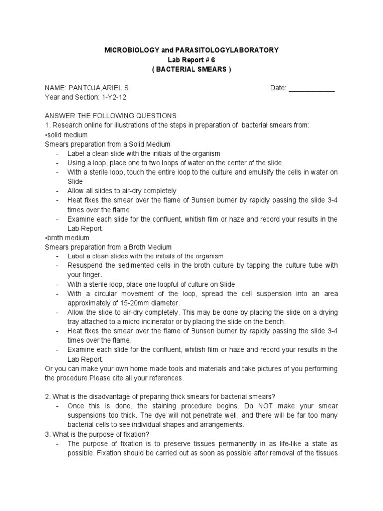 Microbiology and Parasitologylaboratory Lab Report # 6 (Bacterial ...