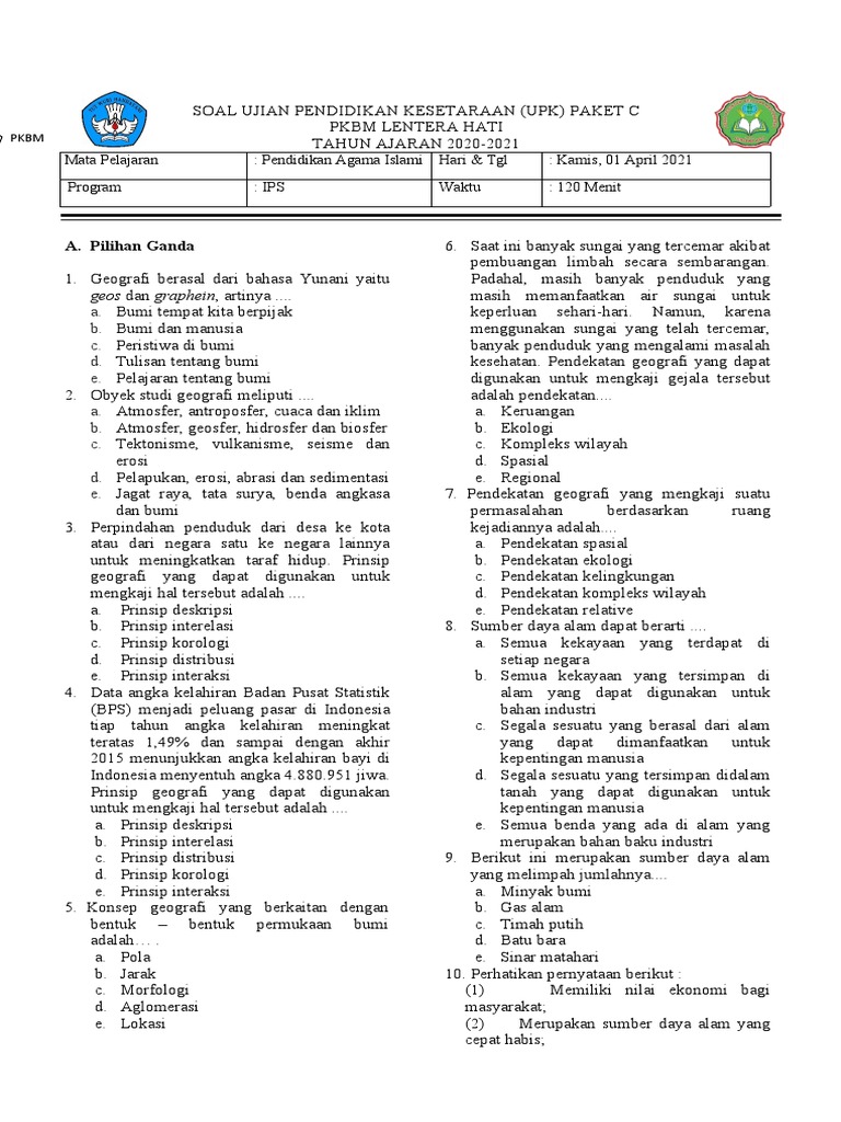 Soal Upk Geografi Paket C | PDF