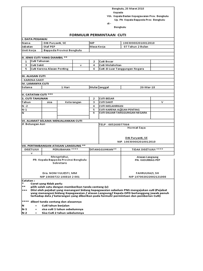 Blanko Cuti Dalam BAPPEDA | PDF