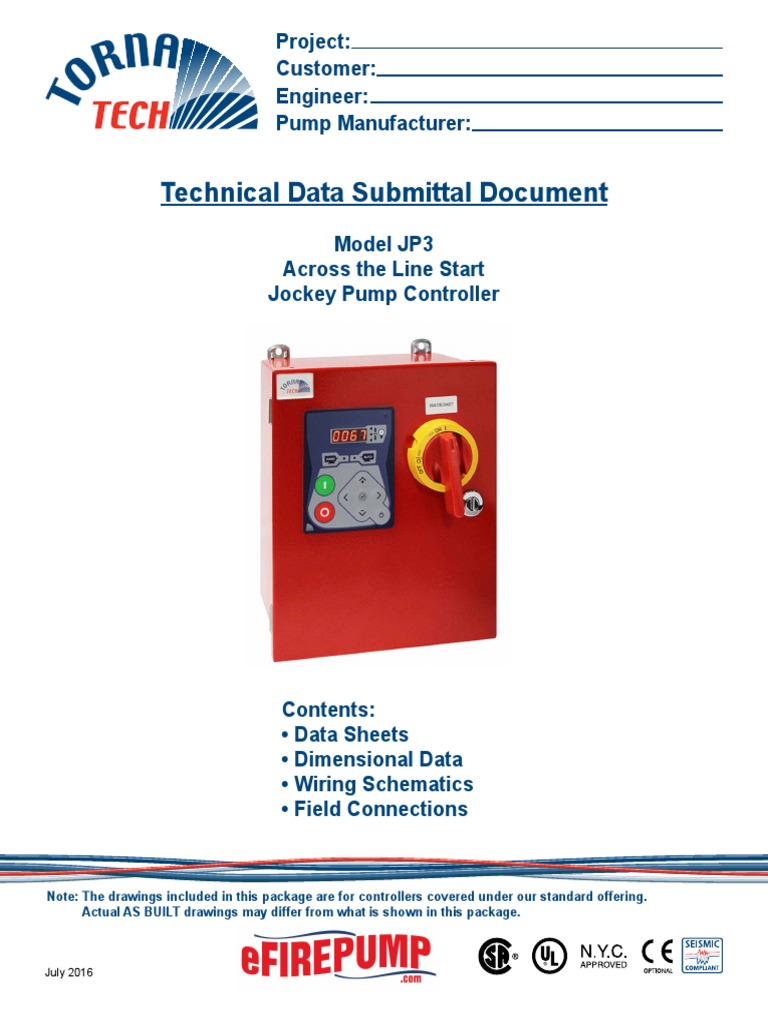 EFirePump Tornatech Jockey Pump JP3 Controller Submittal | PDF | Electrical Wiring | Electrical ...