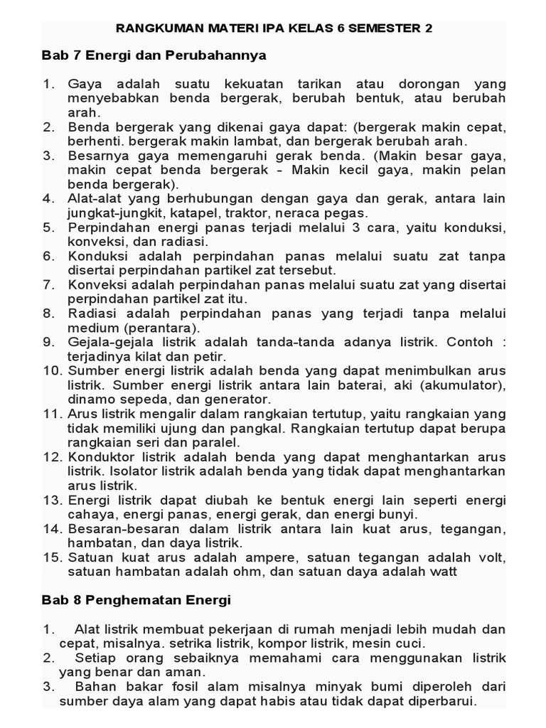 Rangkuman Materi Ipa Kelas 6 Semester 2 | PDF