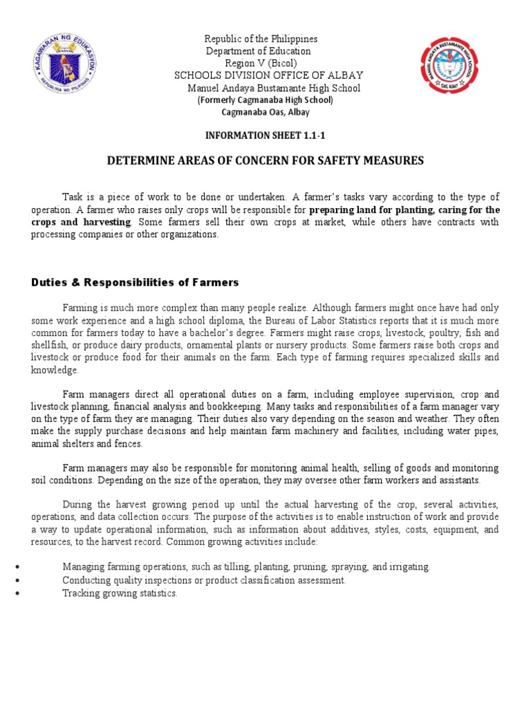 Information Sheet 1.1-1 | PDF | Farmer | Farms