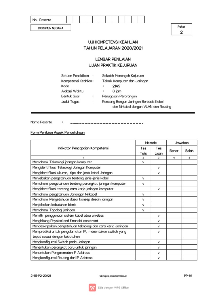 Lembar Penilaian UKK 2021 | PDF