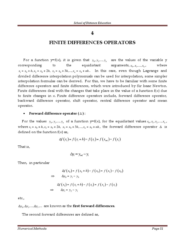 Finite Difference Operators and Their Applications in Numerical Analysis | PDF | Finite ...