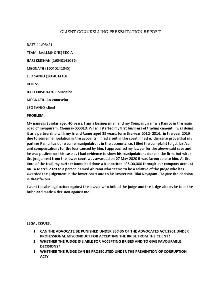 Client Counselling Presentation Report | PDF | Advocate | Supreme Court ...
