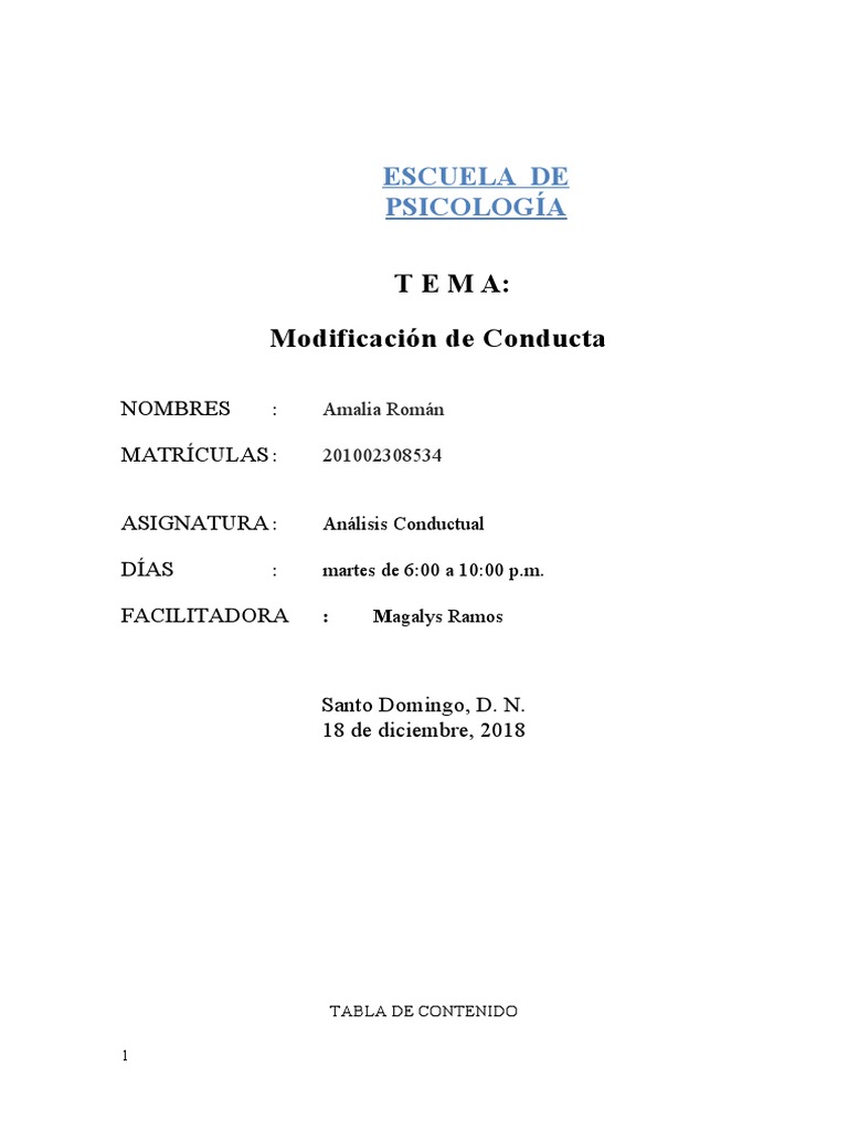 Elaboración de Programa Modificación de Conducta | PDF | Cuestionario ...