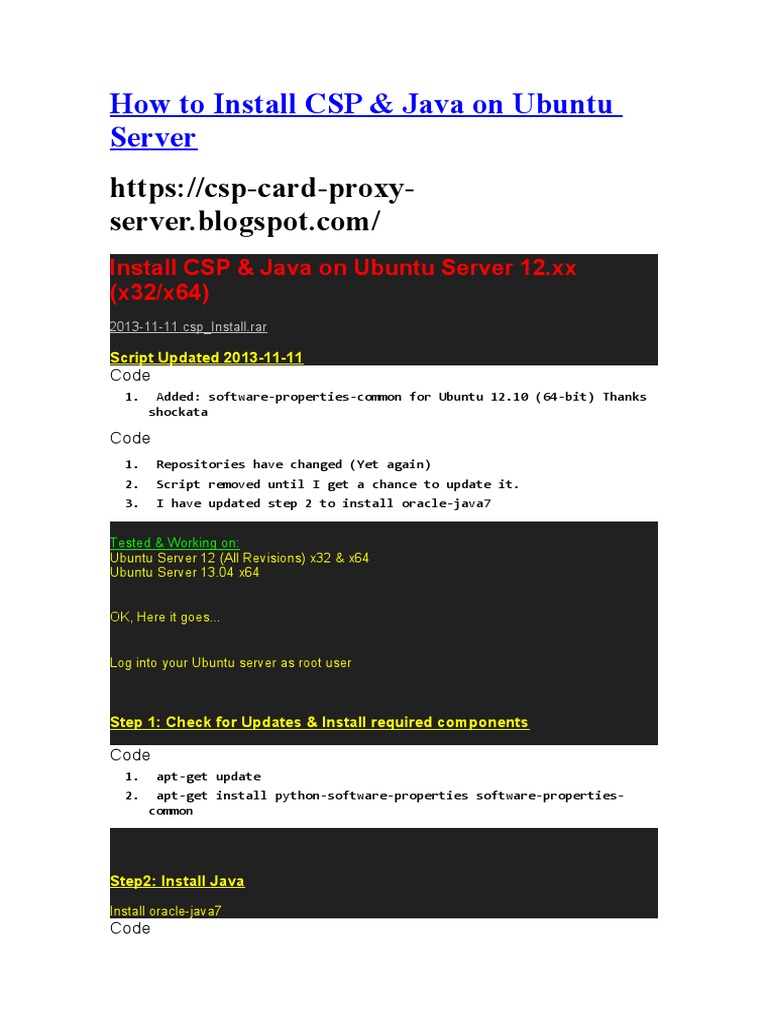 Install CSP & Java On Ubuntu Server 12.xx (x32/x64) | PDF | Utility Software | Computer Science
