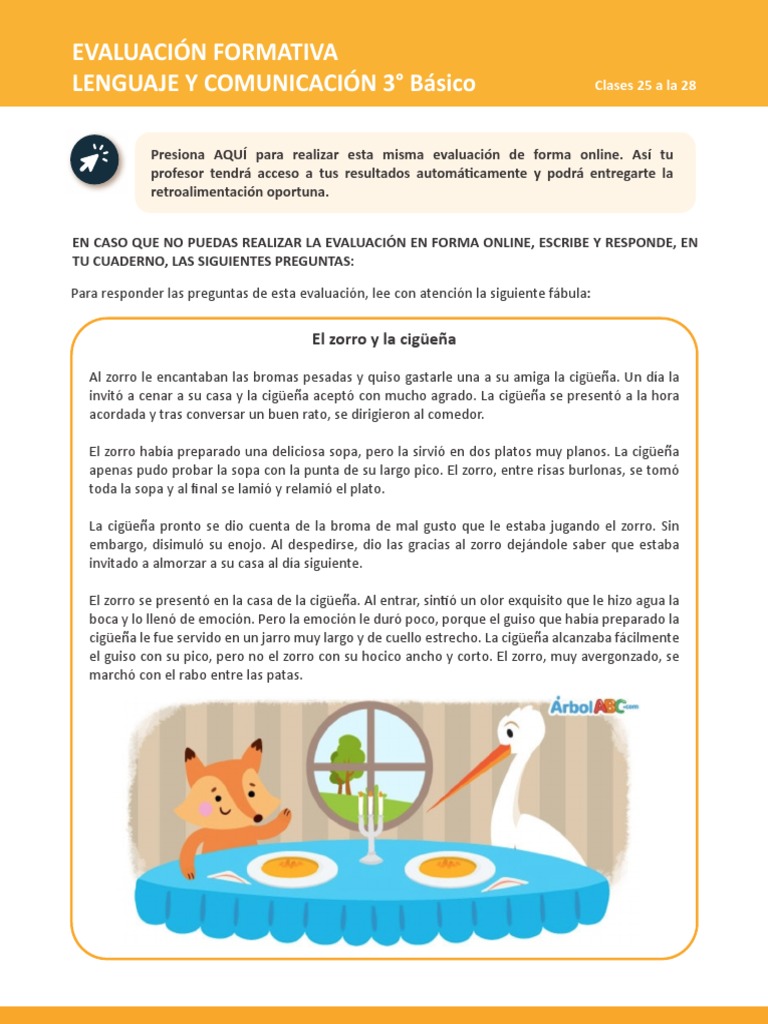 Fábula El Zorro y La Cigüeña | PDF