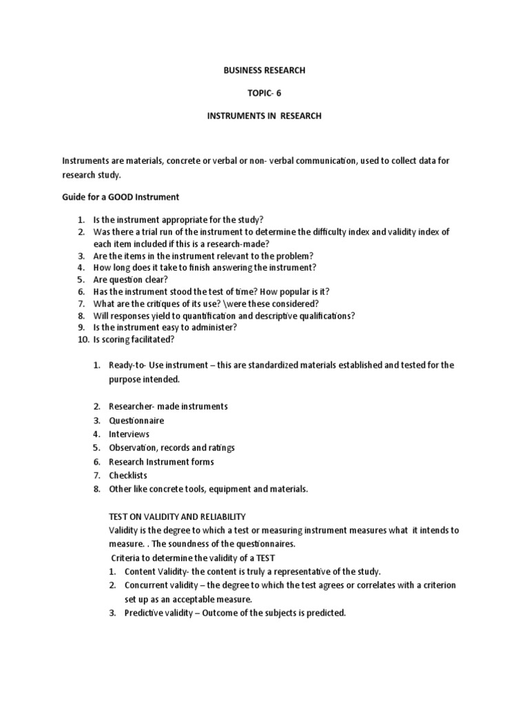 Topic 6 Instrument in Research | PDF | Validity (Statistics ...