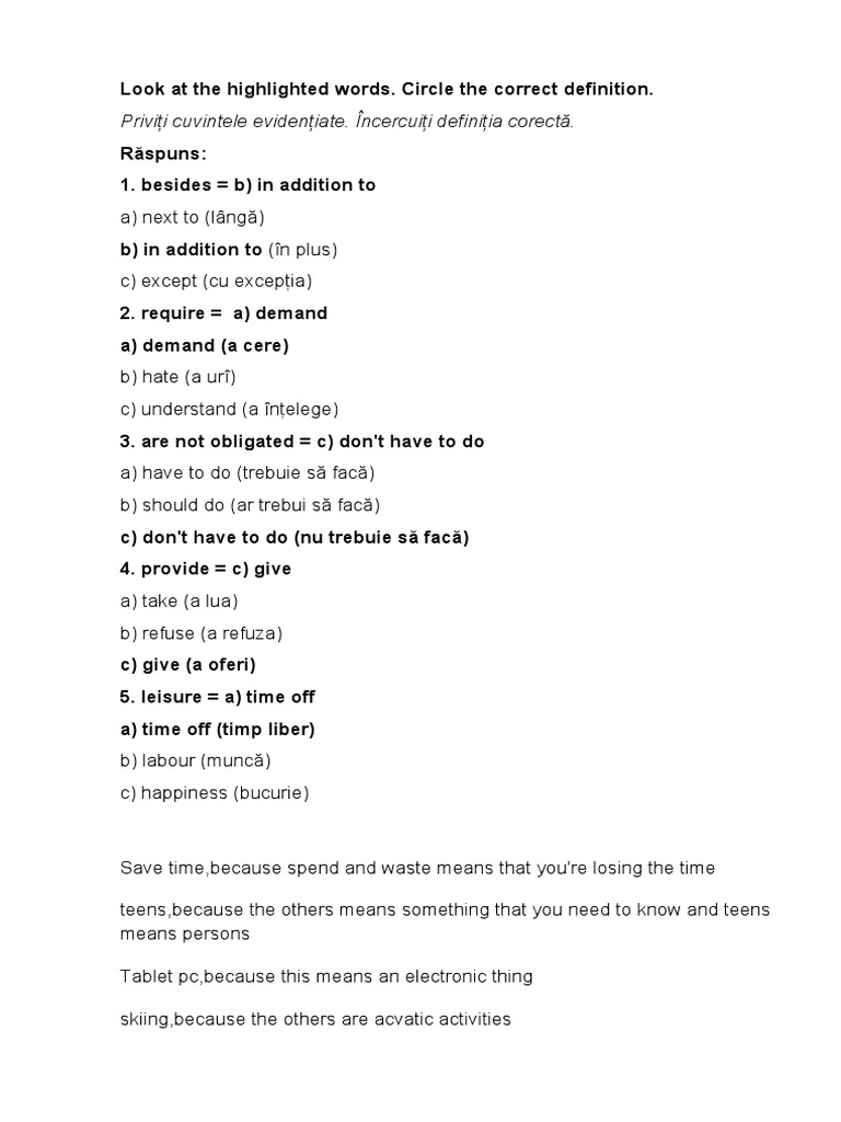 Highlighted Words Definition Exercise | PDF