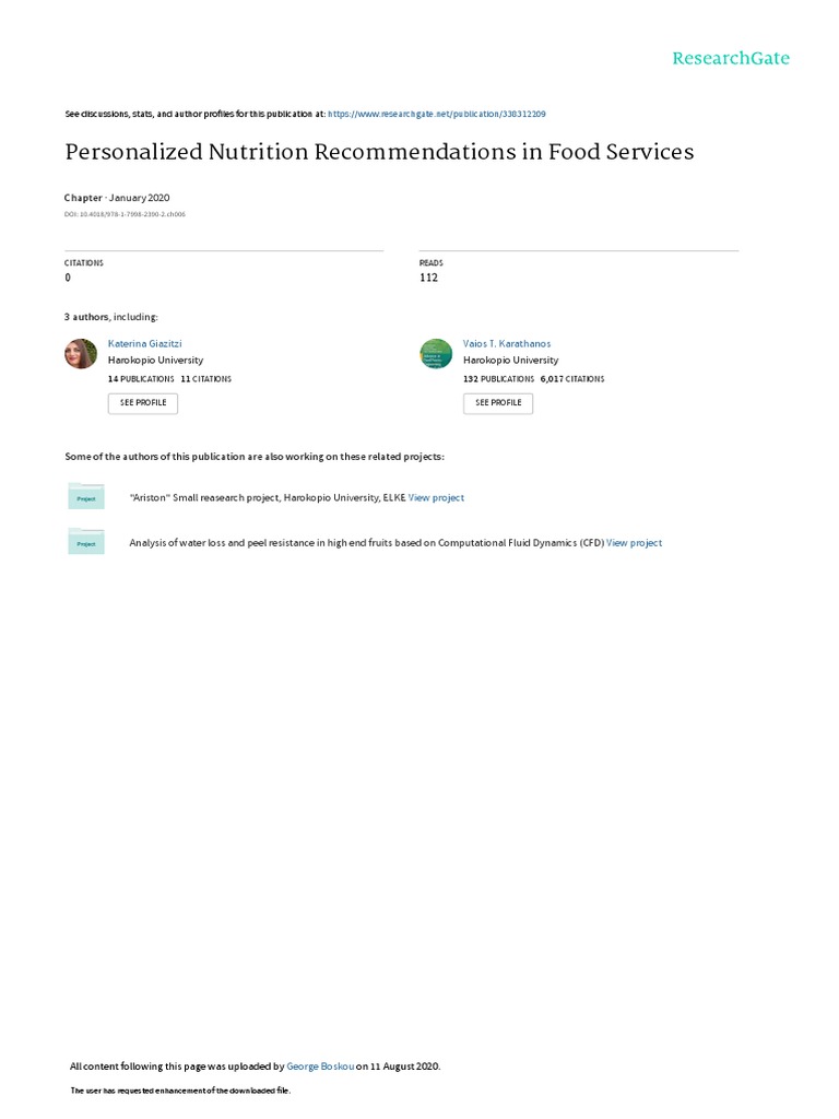 Personalized Nutrition Recommendations in Food Services Bookchapter ...