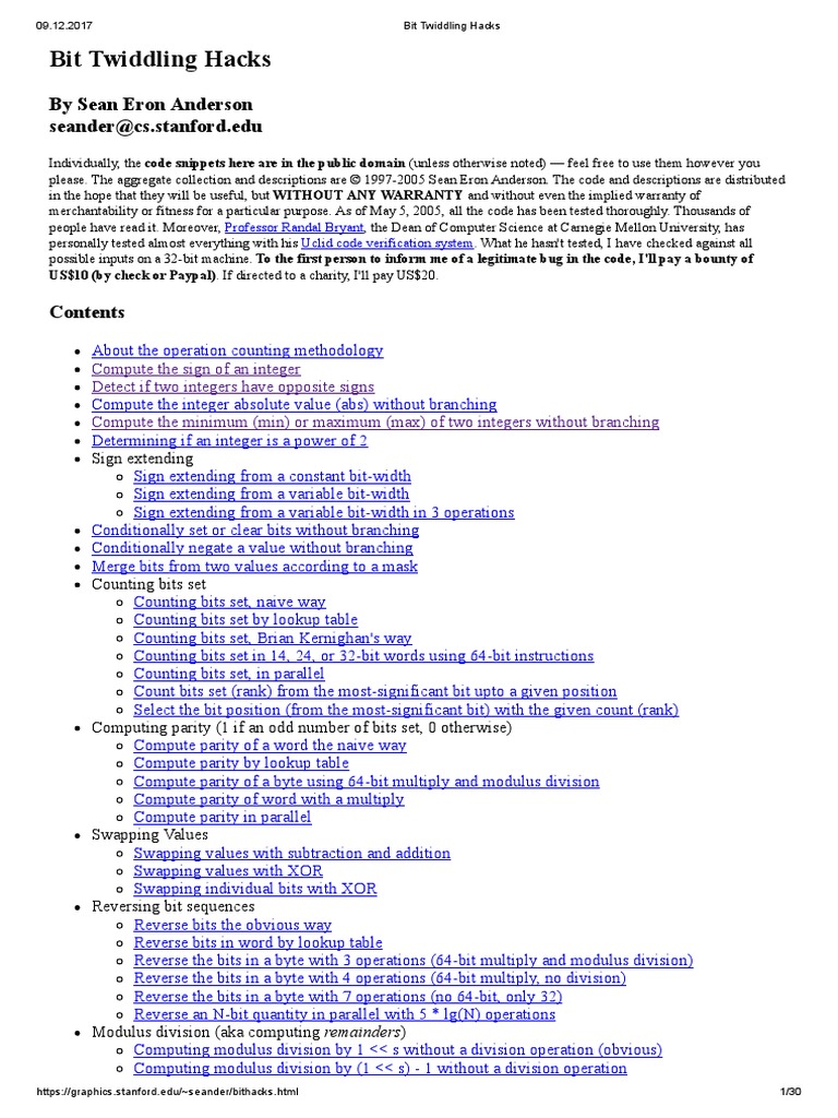 Bit Twiddling Hacks | PDF | Integer (Computer Science) | Theory Of Computation