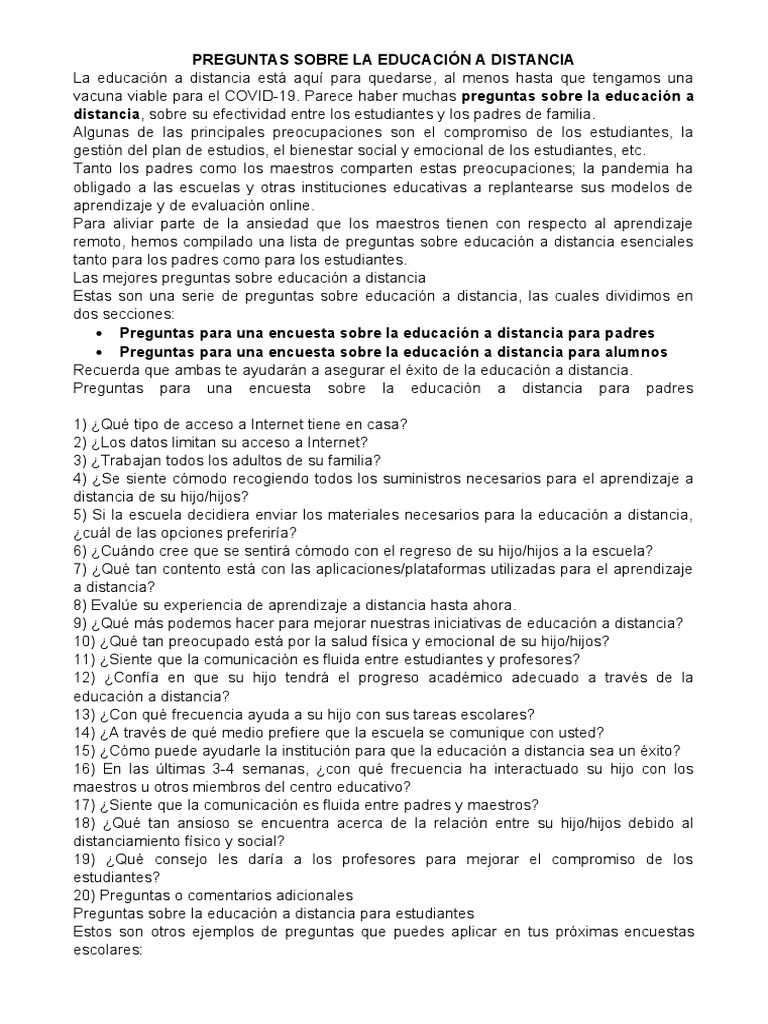 Preguntas Sobre La Educación A Distancia | Descargar gratis PDF ...