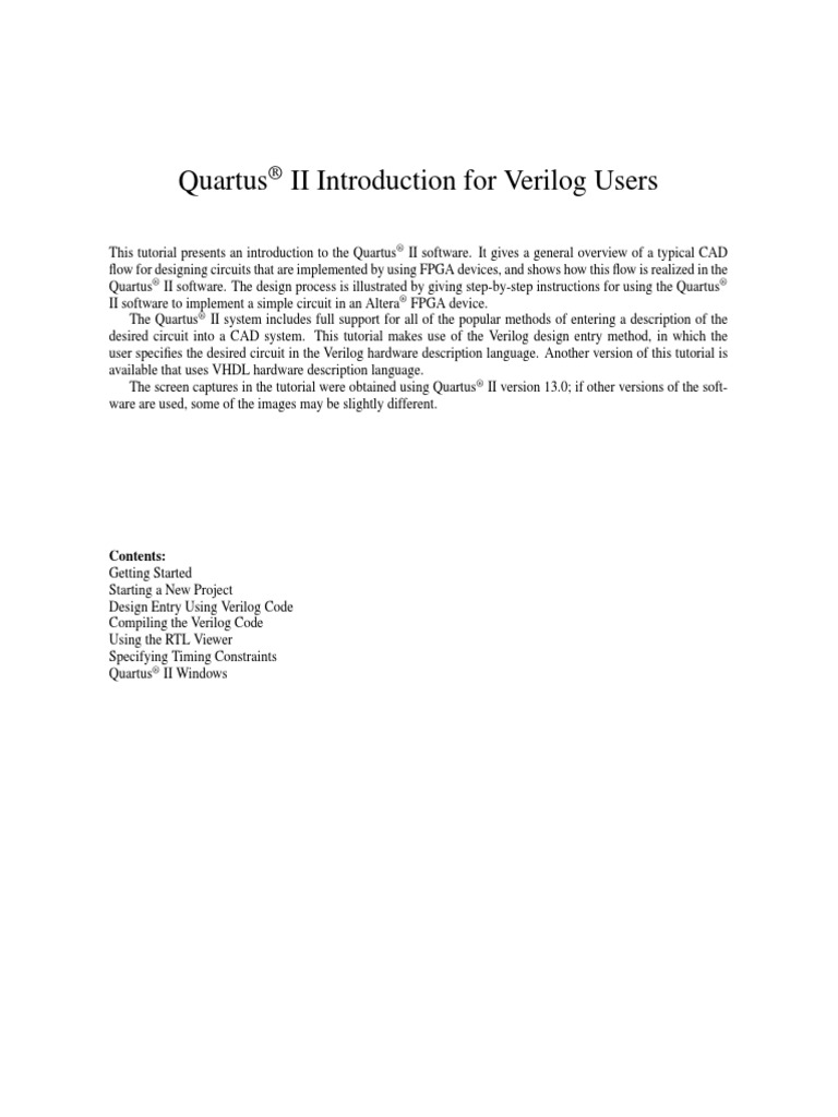 Tutorial Quartusii Intro Verilog Pdf Field Programmable Gate Array 6474
