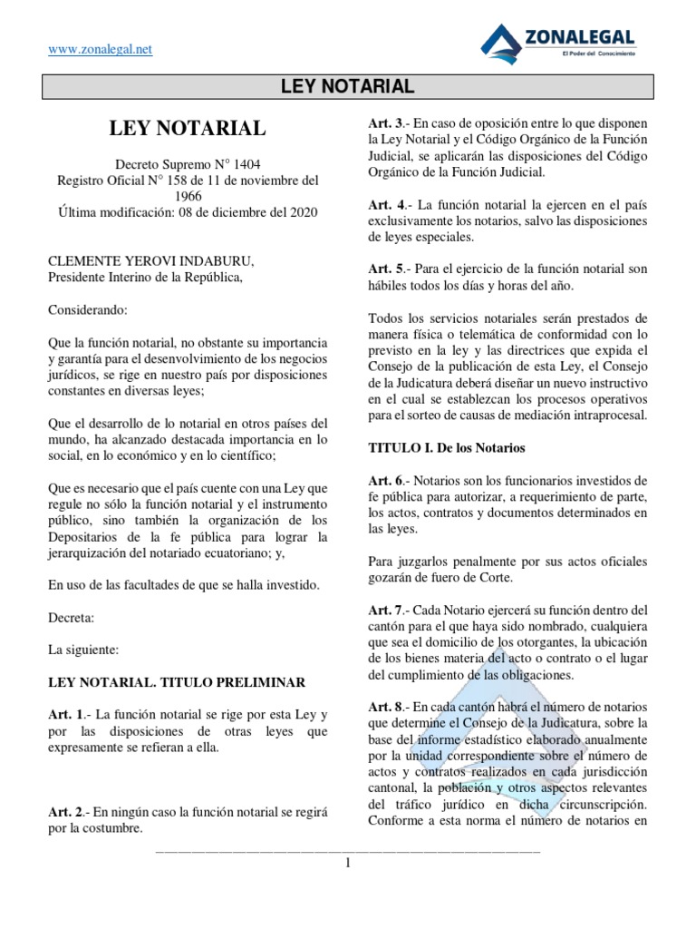 Ley Notarial Ecuador Actual | PDF | Voluntad y testamento | Derecho ...