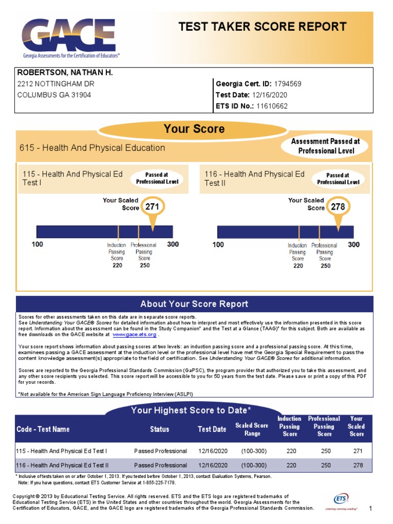 Gace Scorereport | PDF | Physical Education | Human Nature