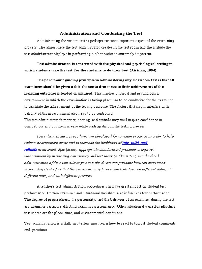 Administration and Conducting The Test | PDF | Test (Assessment ...
