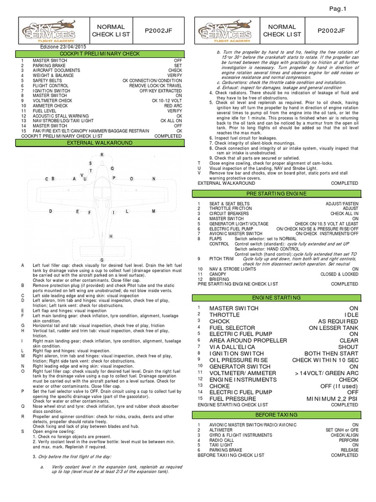 Check List Technam P2002 | PDF | Carburetor | Brake