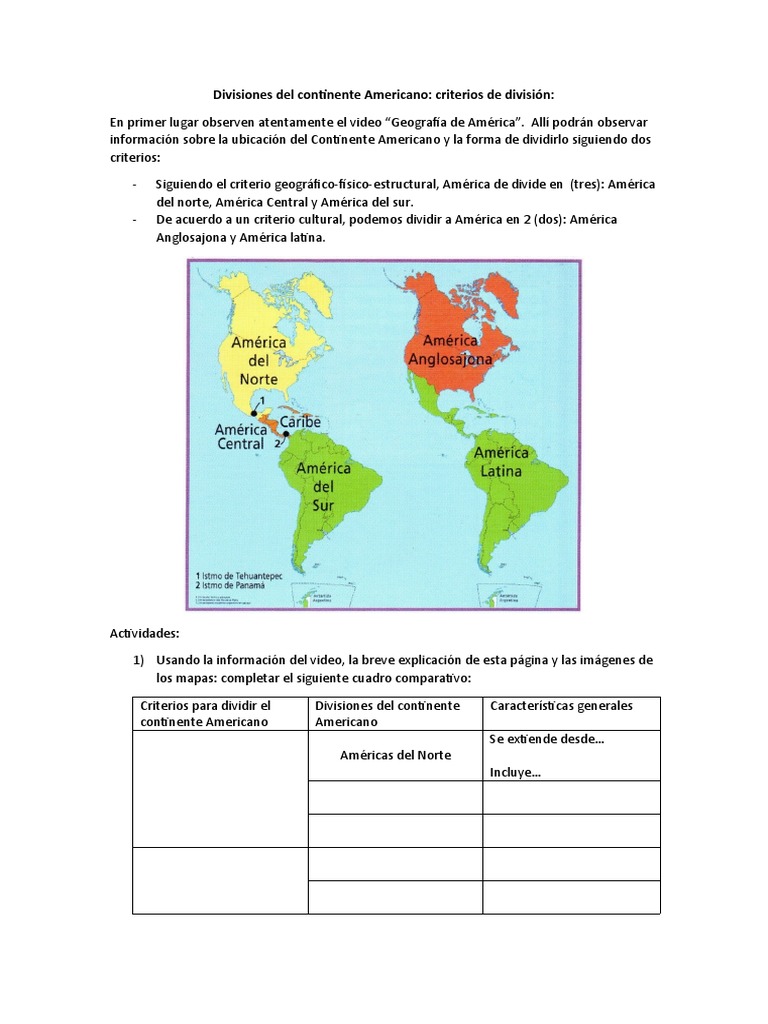 Geografía I - 3 Divisiones Del Continente Americano | PDF