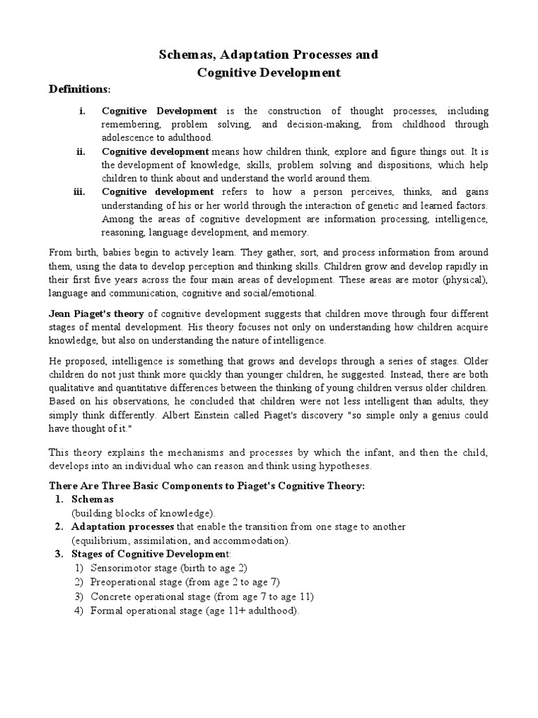 Schemas, Adaptation Processes and Cognitive Development | PDF ...