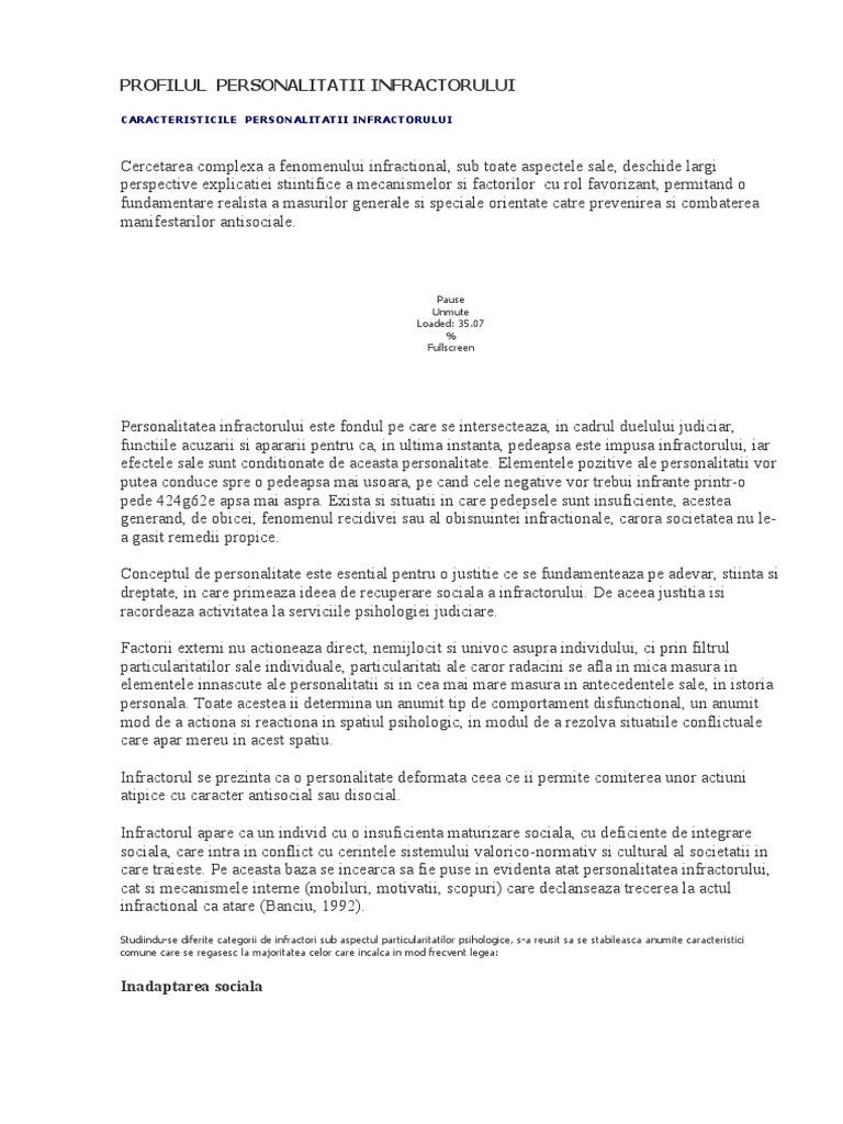 Profilul Psihologic Infractor | PDF