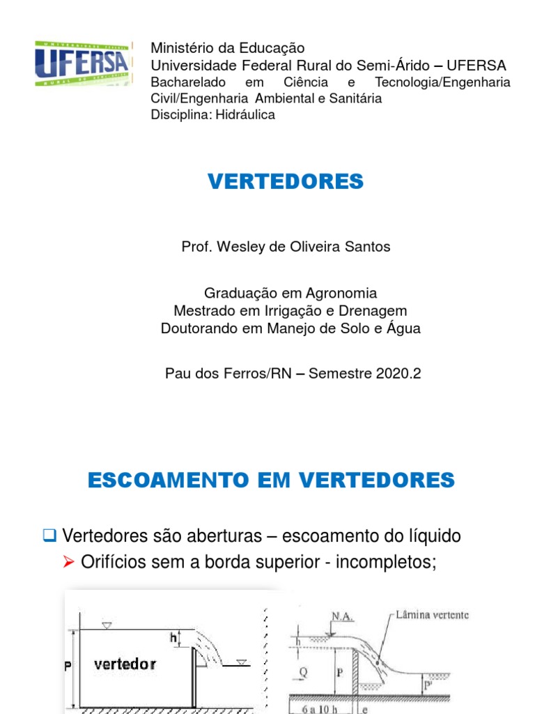 Vertedores: classificação, características e cálculo de vazão | PDF ...