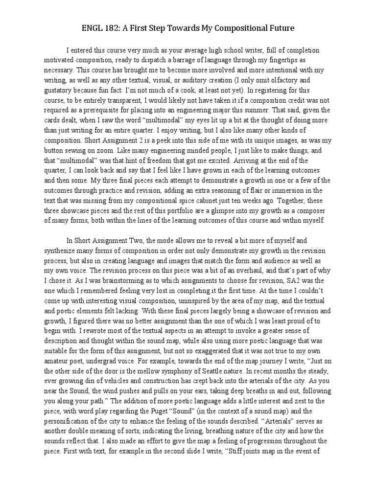 Engl 182 Portfolio Reflection Essay | PDF | Space | Essays