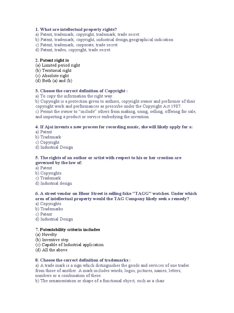 Quiz B | PDF | Patent | Intellectual Property