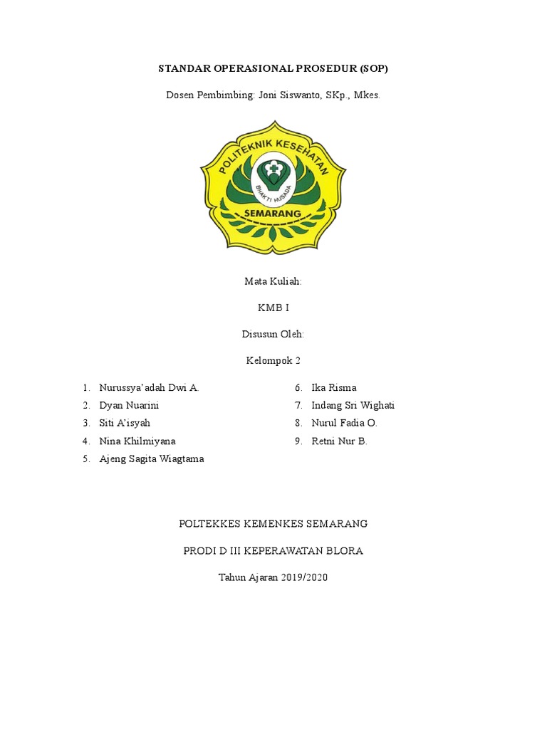 Cover STANDAR OPERASIONAL PROSEDUR | PDF