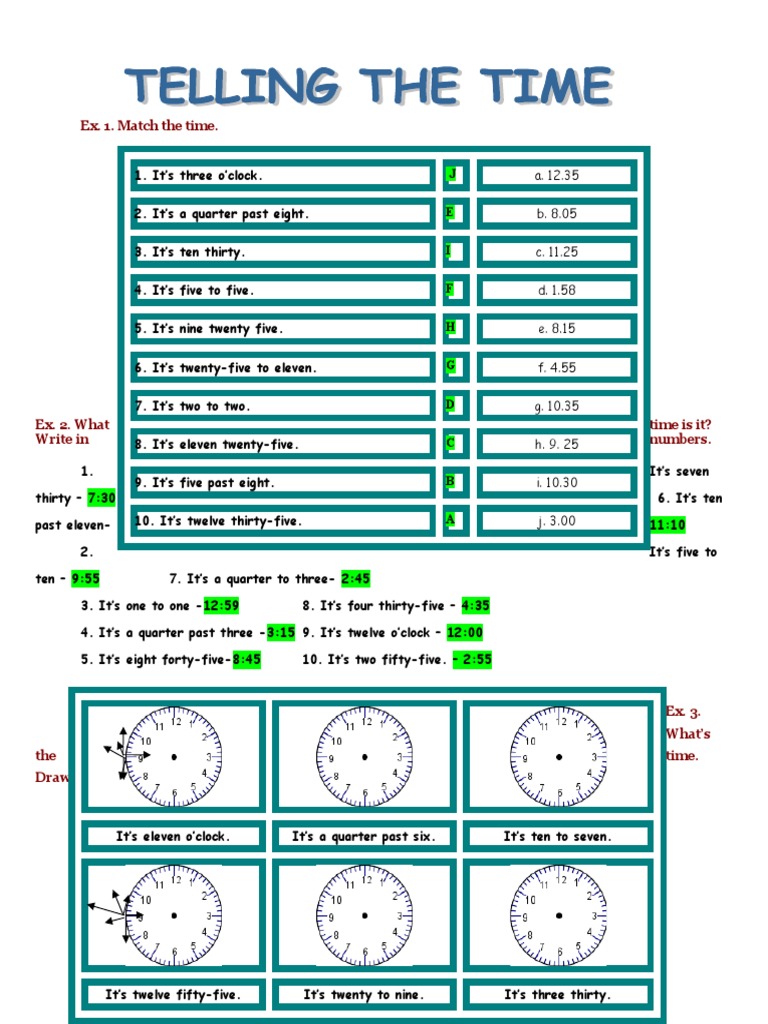 Match the time and learn to tell time in English | PDF