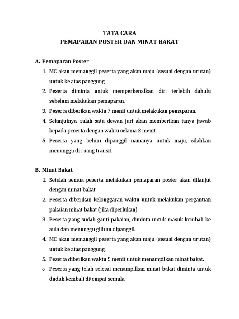 Tata Cara Pemaparan Poster Dan Minat Bakat | PDF
